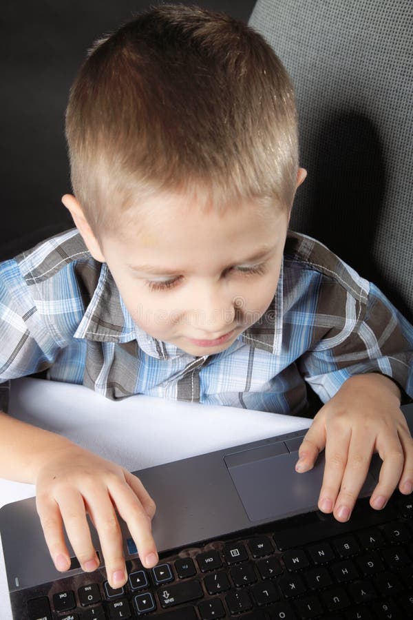 Computer Addiction Child with Laptop Notebook Stock Photo - Image of ...