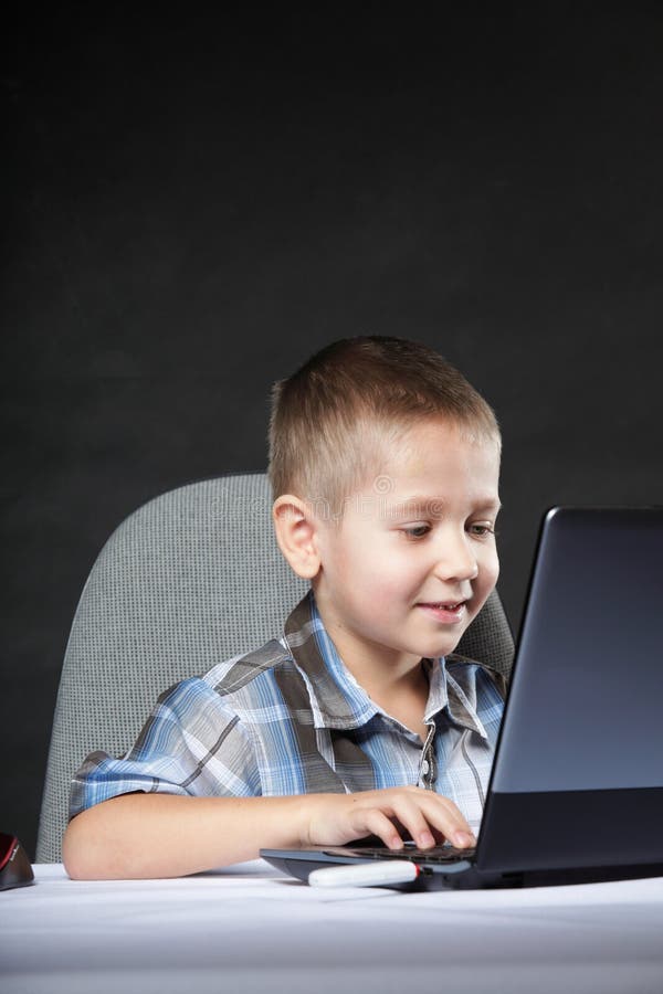 Computer Addiction Child with Laptop Notebook Stock Image - Image of ...