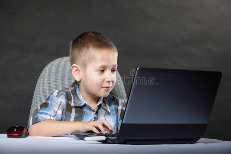 Computer Addiction Child with Laptop Notebook Stock Photo - Image of ...