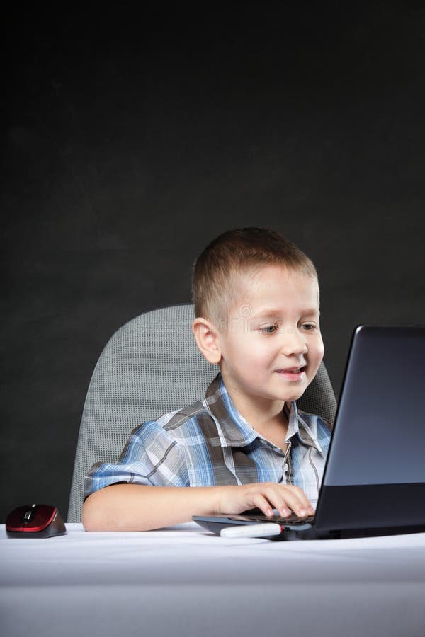 Computer Addiction Child with Laptop Notebook Stock Photo - Image of ...