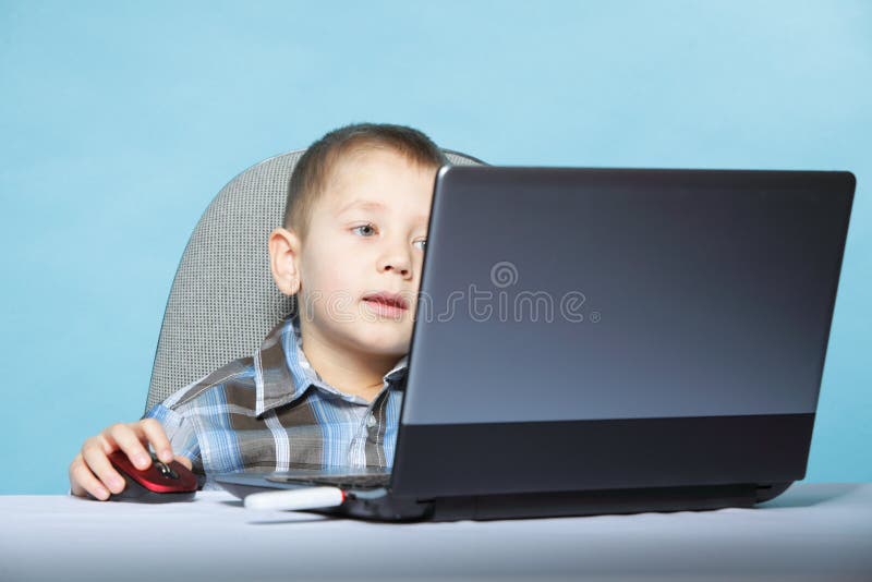Computer Addiction Child with Laptop Notebook Stock Image - Image of ...