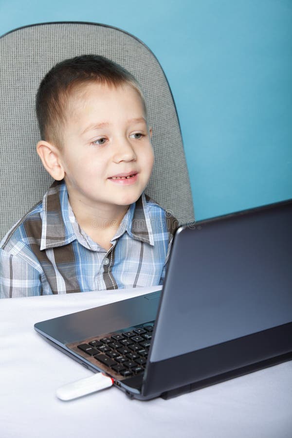 Computer Addiction Child with Laptop Notebook Stock Image - Image of ...