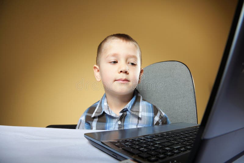 Computer Addiction Child with Laptop Notebook Stock Photo - Image of ...