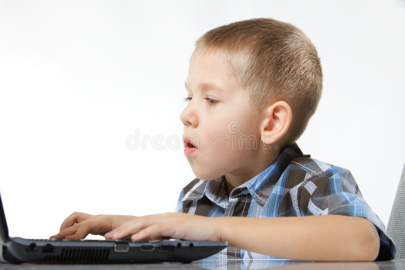 Computer Addiction Child with Laptop Notebook Stock Photo - Image of ...