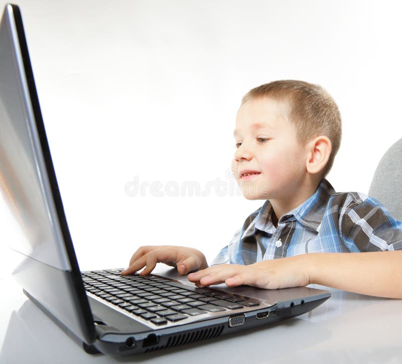 Computer Addiction Child with Laptop Notebook Stock Image - Image of ...