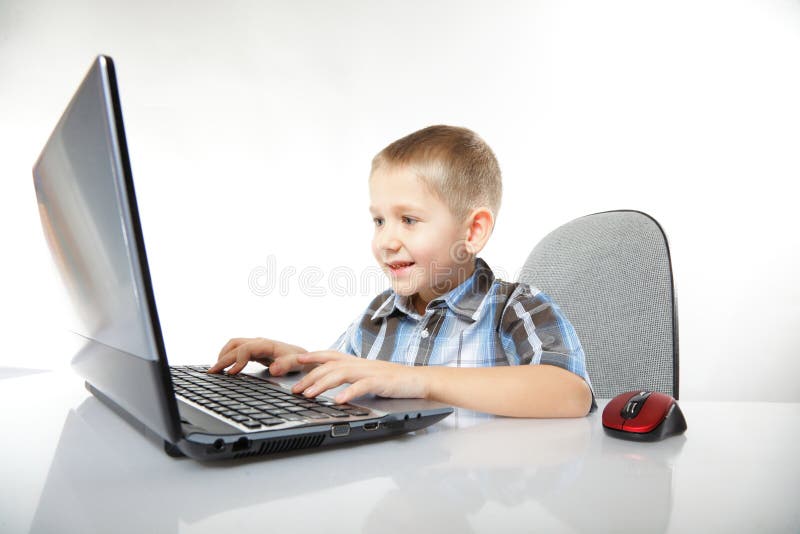 Computer Addiction Child with Laptop Notebook Stock Photo - Image of ...