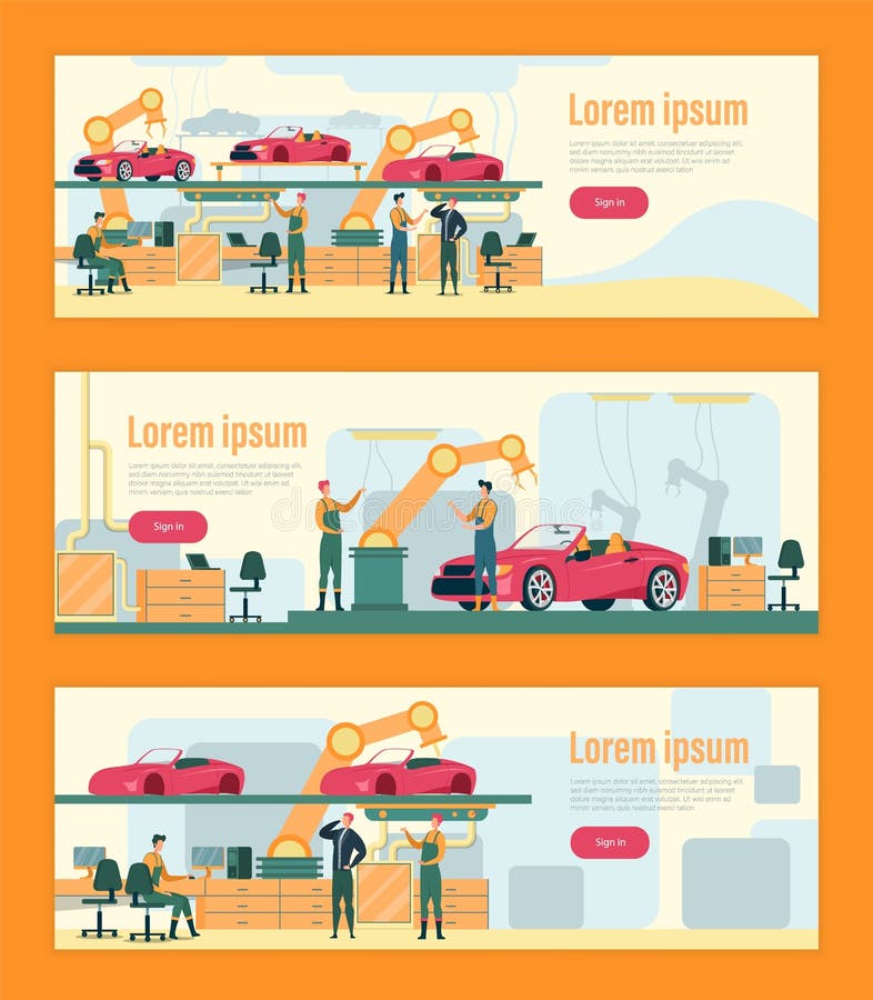 Computer-Aided Automobile Manufacture Landing Page Stock Vector ...