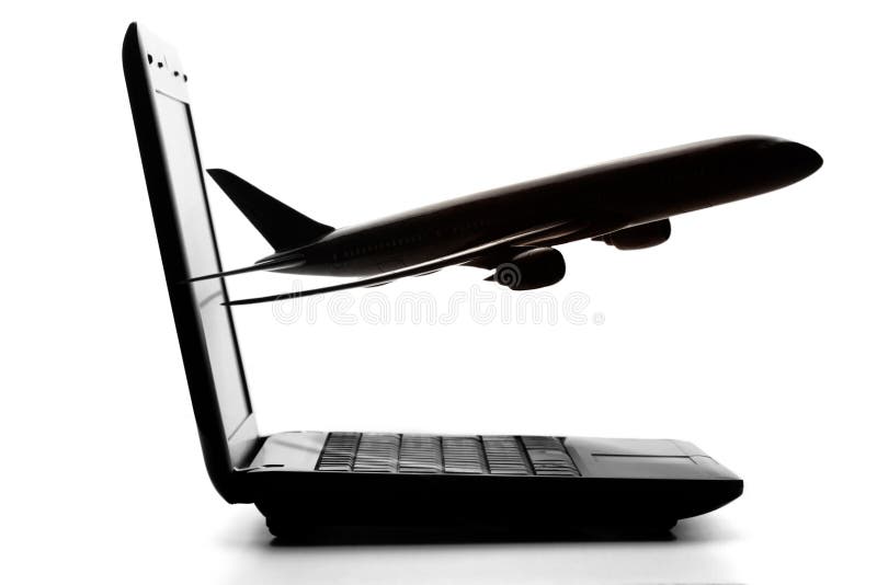Computer Online Travel Airplane Stock Photo - Image of cloud, aeroplane ...