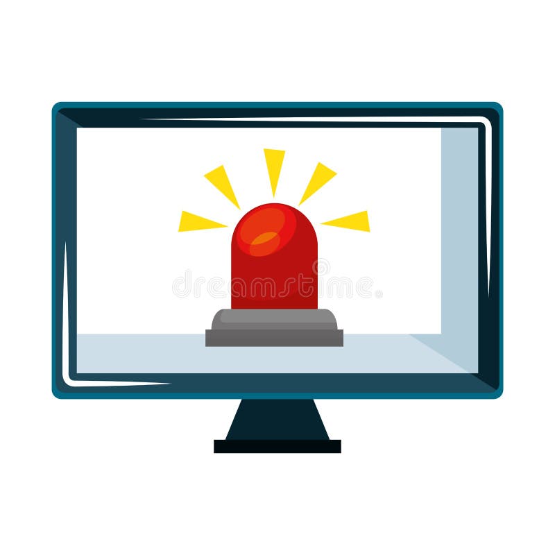 Computer with Alarm Siren Isolated Icon Stock Illustration ...