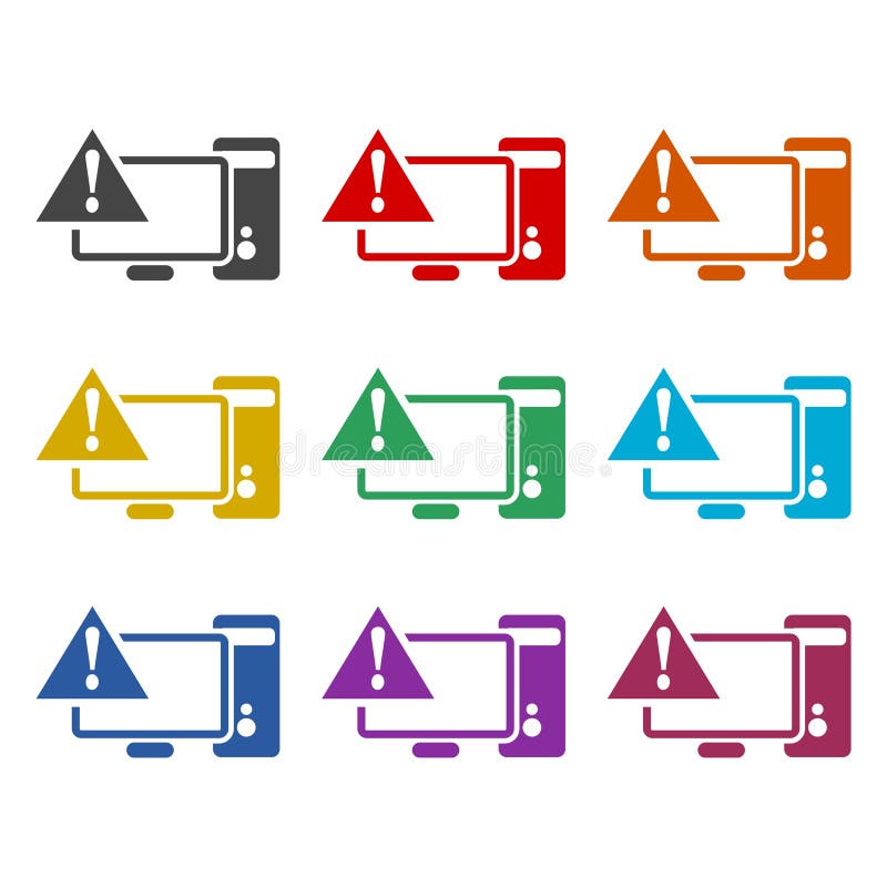 Computer Alert Color Icon Set Stock Vector - Illustration of attack ...