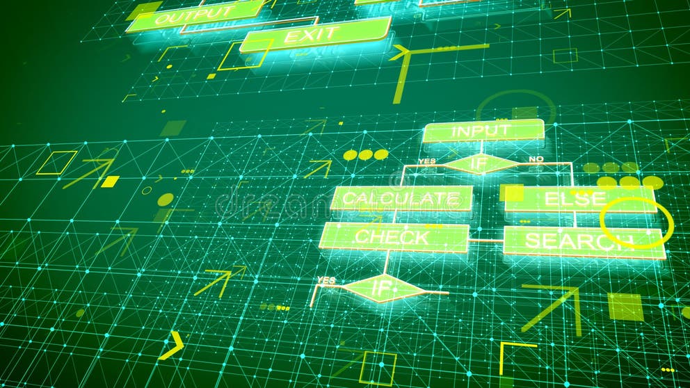 Computer Algorithms Backdrop with Green Charts Stock Illustration ...