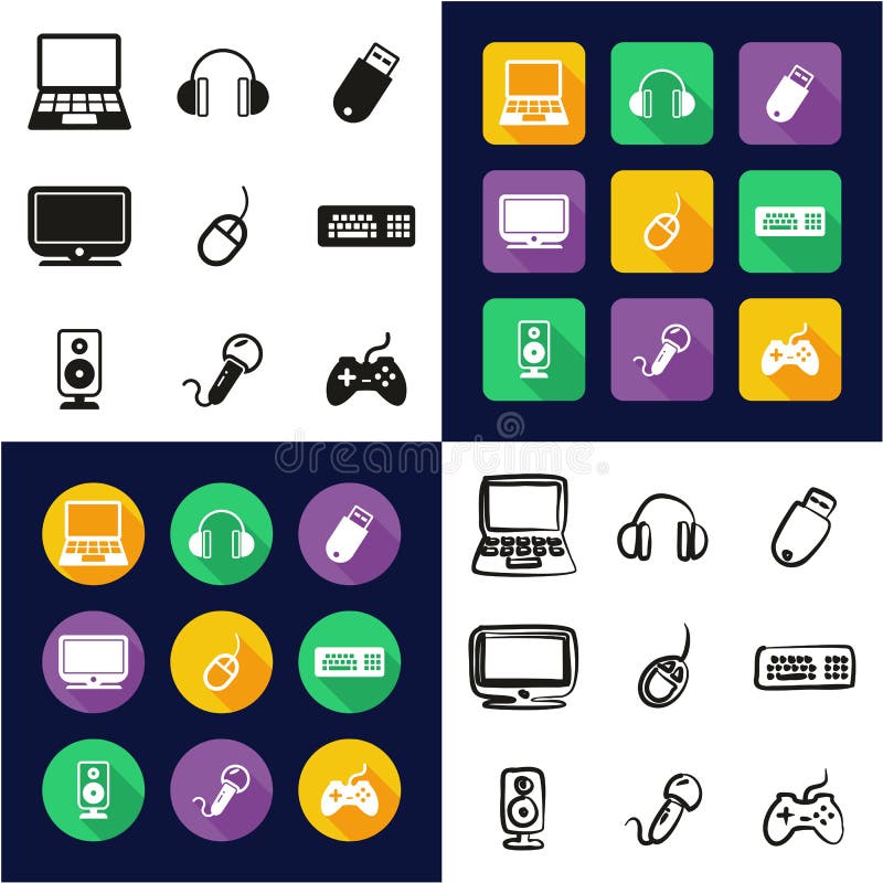 Computer All in One Icons Black Stock Vector - Illustration of laptop ...
