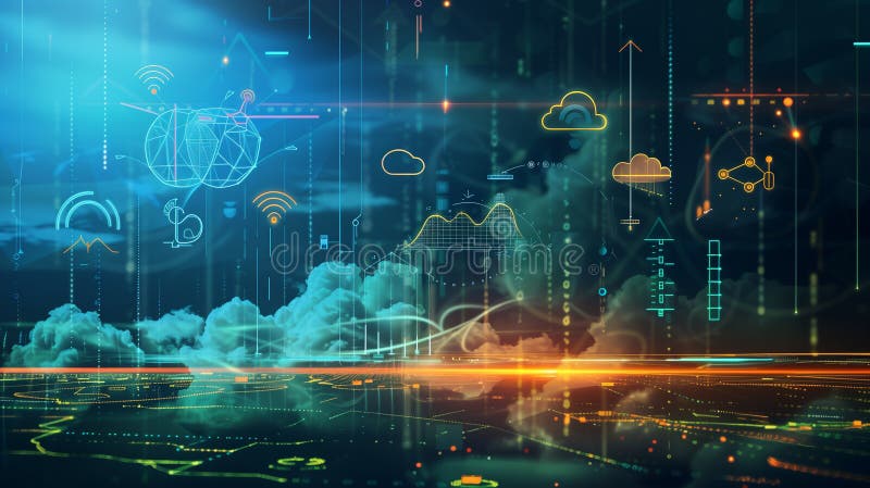Computer Analysis of Weather Patterns - Charts Set Against an Evening ...
