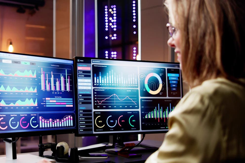 Computer analyst looking stock image. Image of business - 315466777