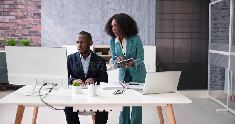 Computer Analyst Staff Training. Two African People Stock Image - Image ...