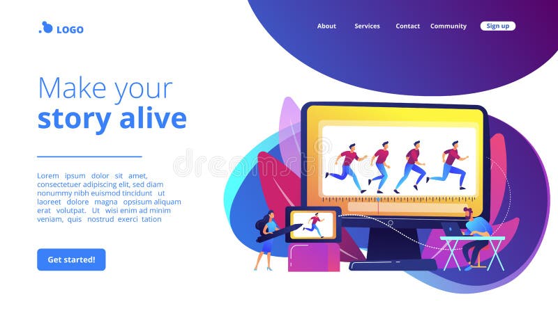 Computer Animation Concept Landing Page Stock Vector - Illustration of ...