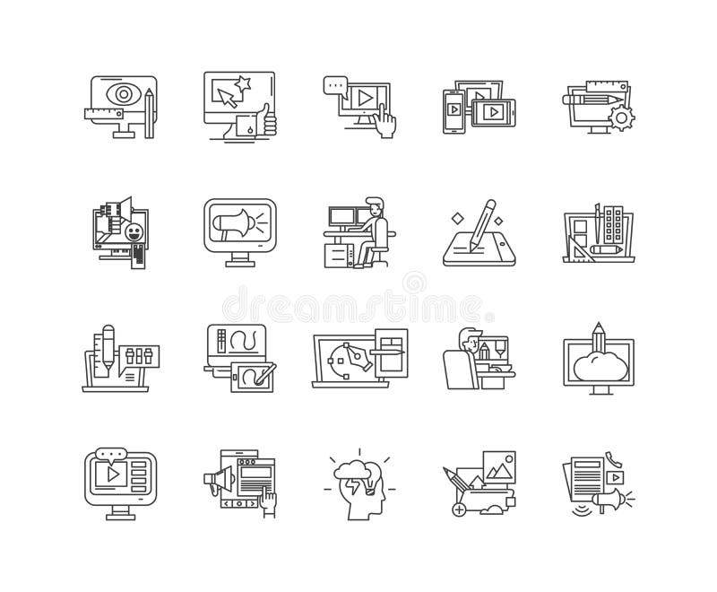 Computer Animation Line Icons, Signs, Vector Set, Outline Illustration ...