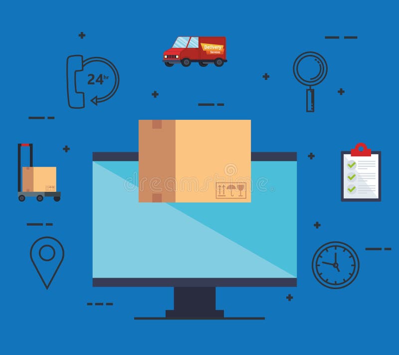 Computer with App Delivery Service Stock Vector - Illustration of glass ...