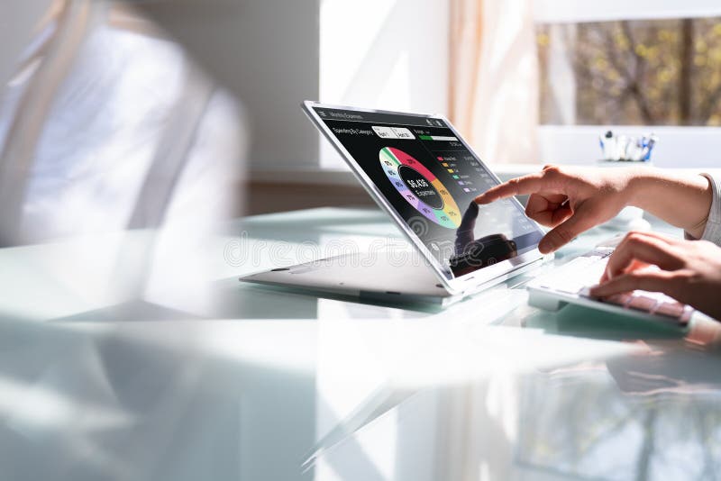 Computer App for Money, Budget Stock Photo - Image of female, track ...