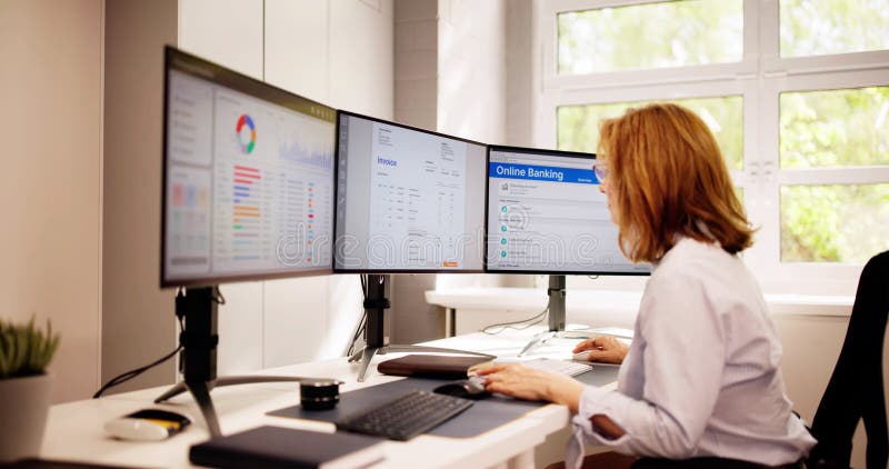 Computer App for Money, Budget Stock Image - Image of woman, bills ...