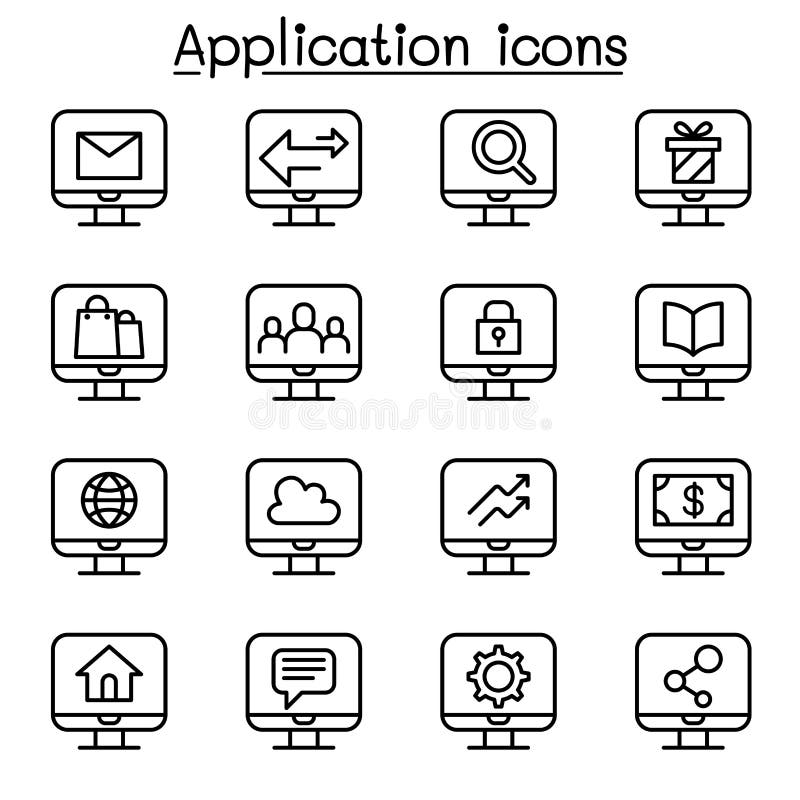 Computer Application Icon Set in Thin Line Style Stock Vector ...