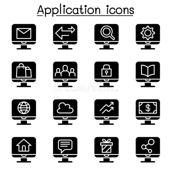 Computer Application Icon Set Stock Vector - Illustration of contact ...