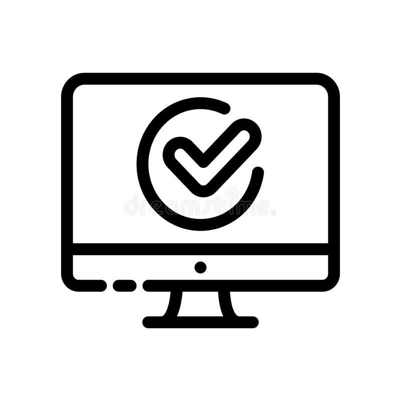 Computer with Approved Checkmark Color Line Icon. Successful ...