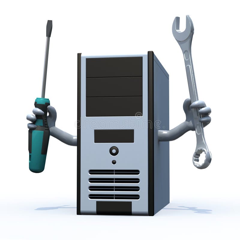 Computer with Arms and Tools on Hands Stock Illustration - Illustration ...