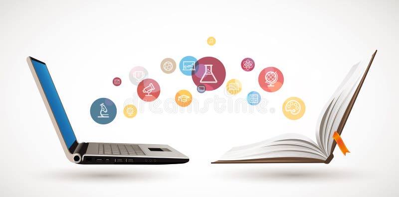 Computer As Book Knowledge Base Concept - Laptop As Elearning Idea ...