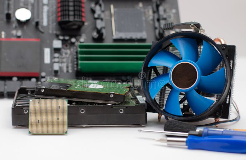 Computer Assembly Details and Tools on a White Background Stock Image ...