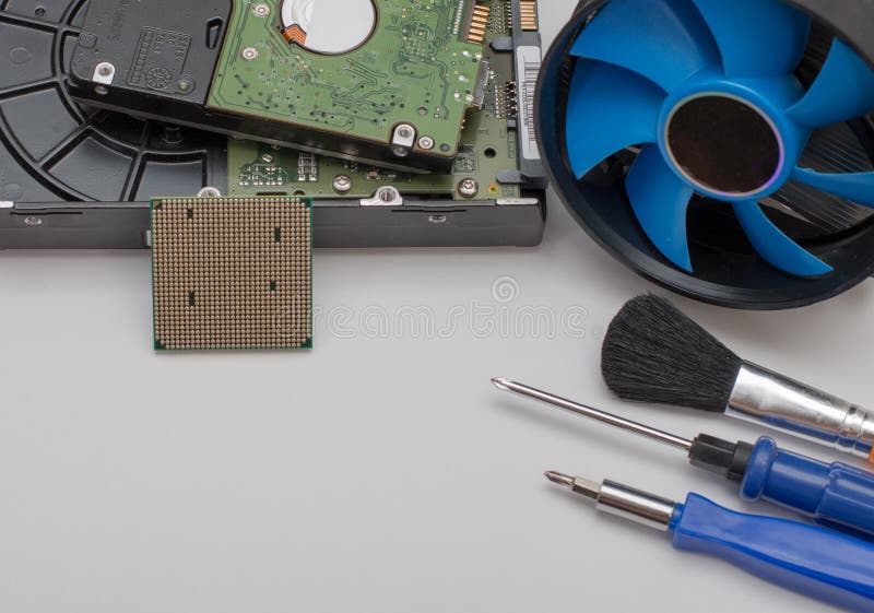 Computer Assembly Details and Tools on a White Background Stock Image ...