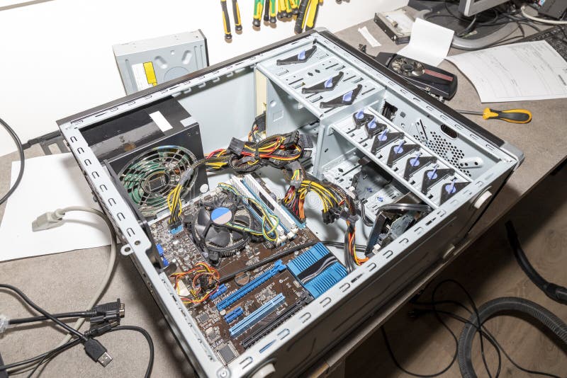 Computer Assembly. Computer Repair. PC Disassembled in a Service Center ...