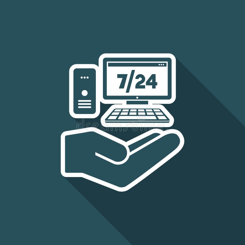 7/24 Computer Assistance Service - Vector Flat Icon Stock Vector ...