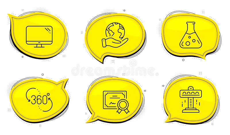 Computer, Attraction and Chemistry Lab Icons Set. 360 Degree Sign. Pc ...