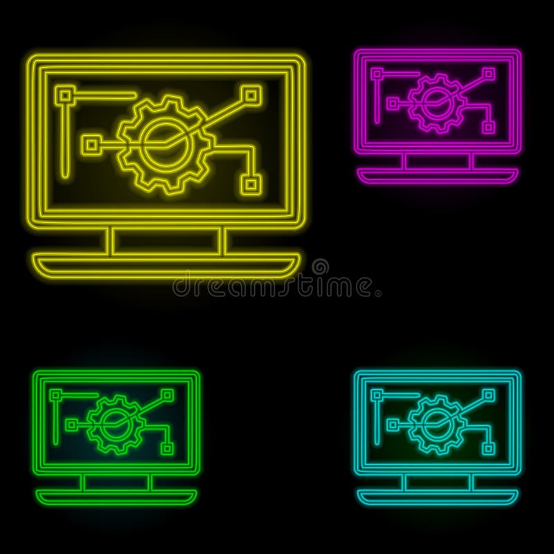 Computer Automation Neon Color Set Icon. Simple Thin Line, Outline ...