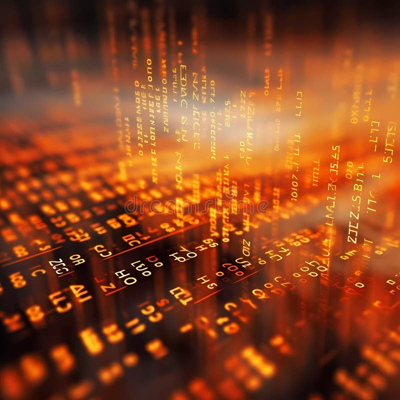 Computer Background with Orange Digits and Symbols on a Black ...