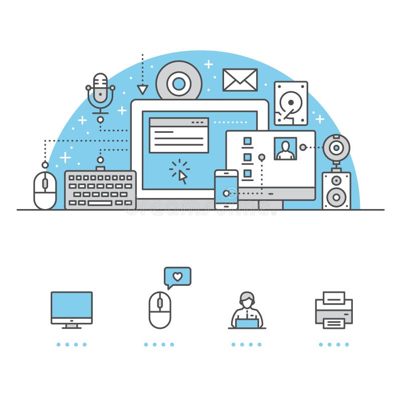 Computer Banner and Icons with White Background Stock Vector ...