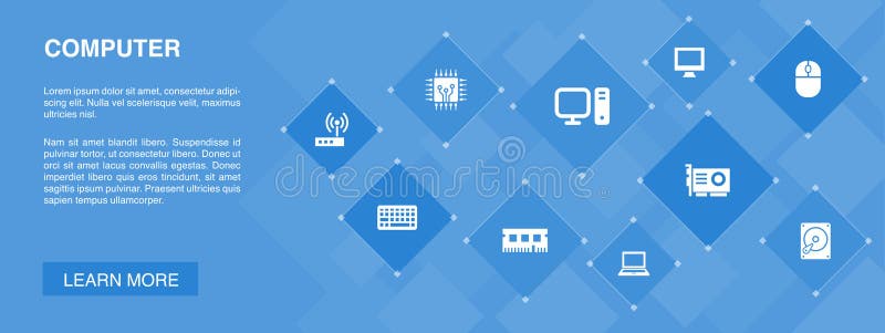 Computer Banner 10 Icons Concept.CPU Stock Vector - Illustration of ...