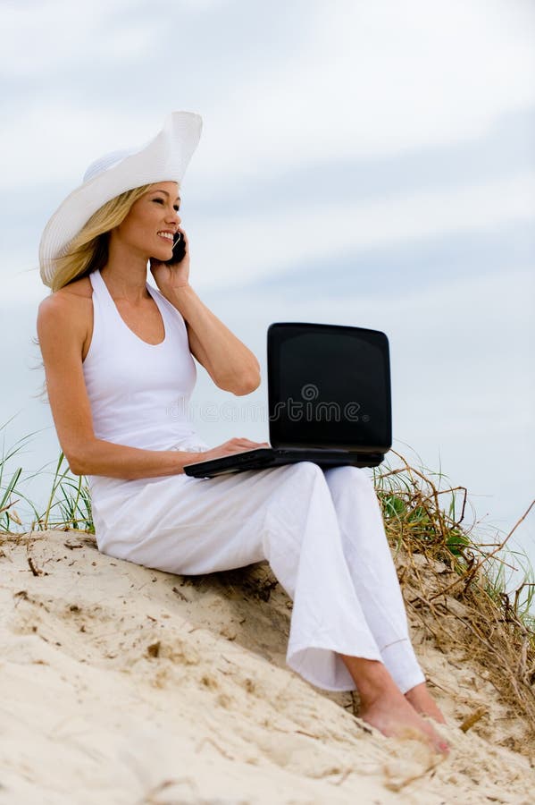 Computer on Beach stock image. Image of sitting, technology - 8255951