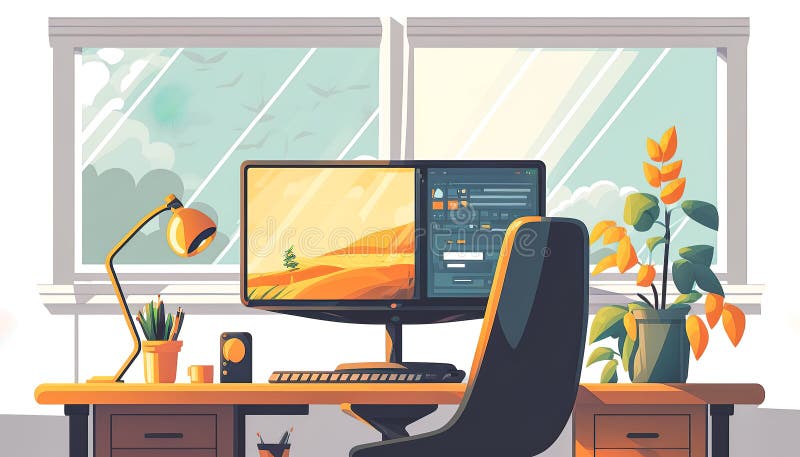 A Computer with a Beautiful Landscape on the Splash Screen, Generative ...