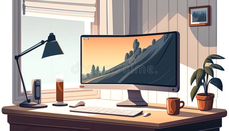 A Computer with a Beautiful Landscape on the Splash Screen, Generative ...