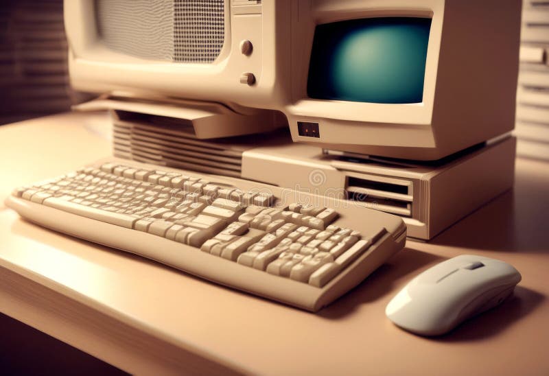 Computer Beige 3d S Built Retro 1980 Style Screen Keyboard Illustration ...
