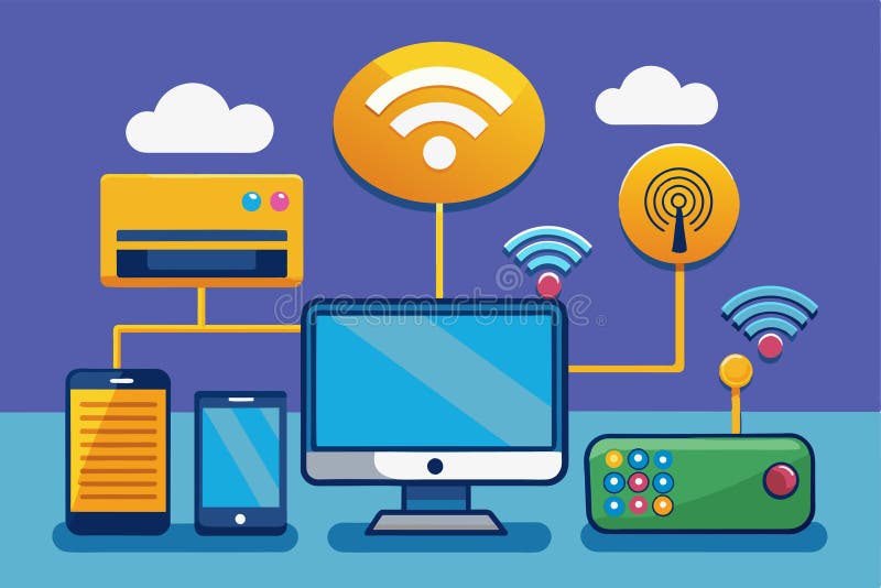 A Computer is Being Updated through a WiFi Connection while Smartphones ...