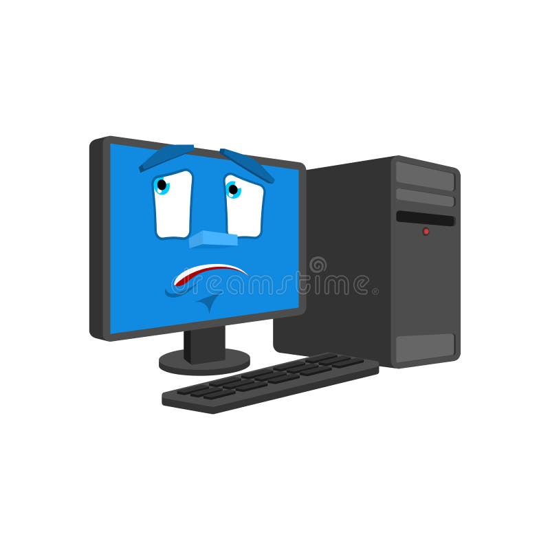 Computer Bewildered Emotion Isolated. PC at Loss Cartoon Style. Data ...
