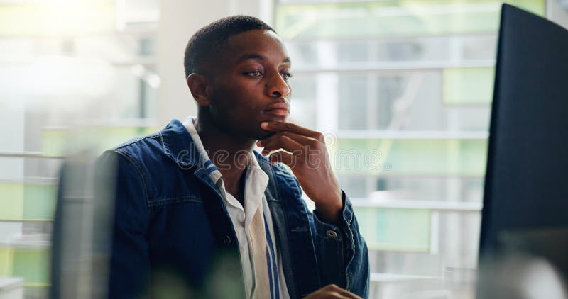 Computer, Black Man and Thinking in Workplace, Journalist Planning and ...