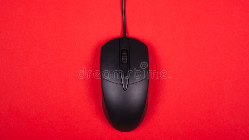 Computer Black Mouse on Red Background Top Viewn Stock Image - Image of ...