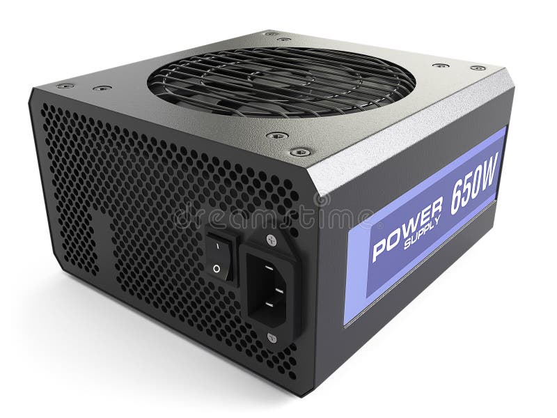 Computer Black Power Supply on White Background. 3d Rendering Stock ...