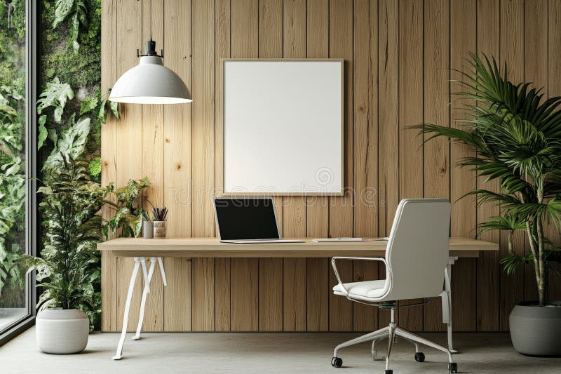 Computer and Blank Frame in the Middle of a Modern Office Workspace ...