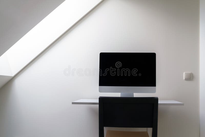 Computer with Blank Screen on the Desk at Home Office. Working from ...