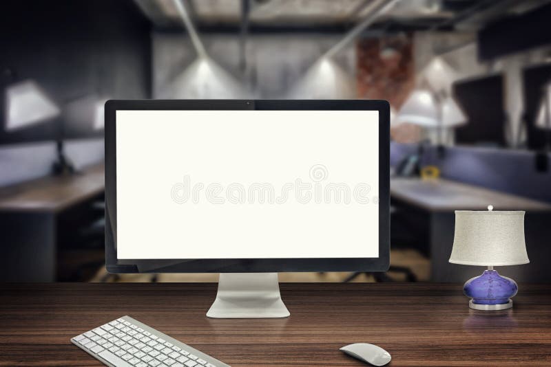 Computer with Blank Screen on the Working Place Stock Image - Image of ...